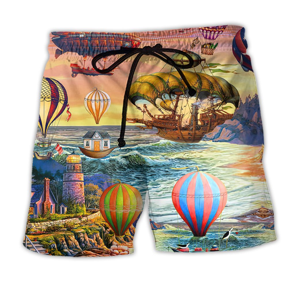 Air Balloon Steampunk Amazing Style Trendy Aloha Hawaiian Beach Shorts ...