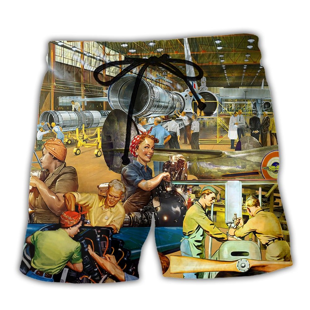 Aircraft Mechanic Style Trendy Aloha Hawaiian Beach Shorts - Trendy Aloha