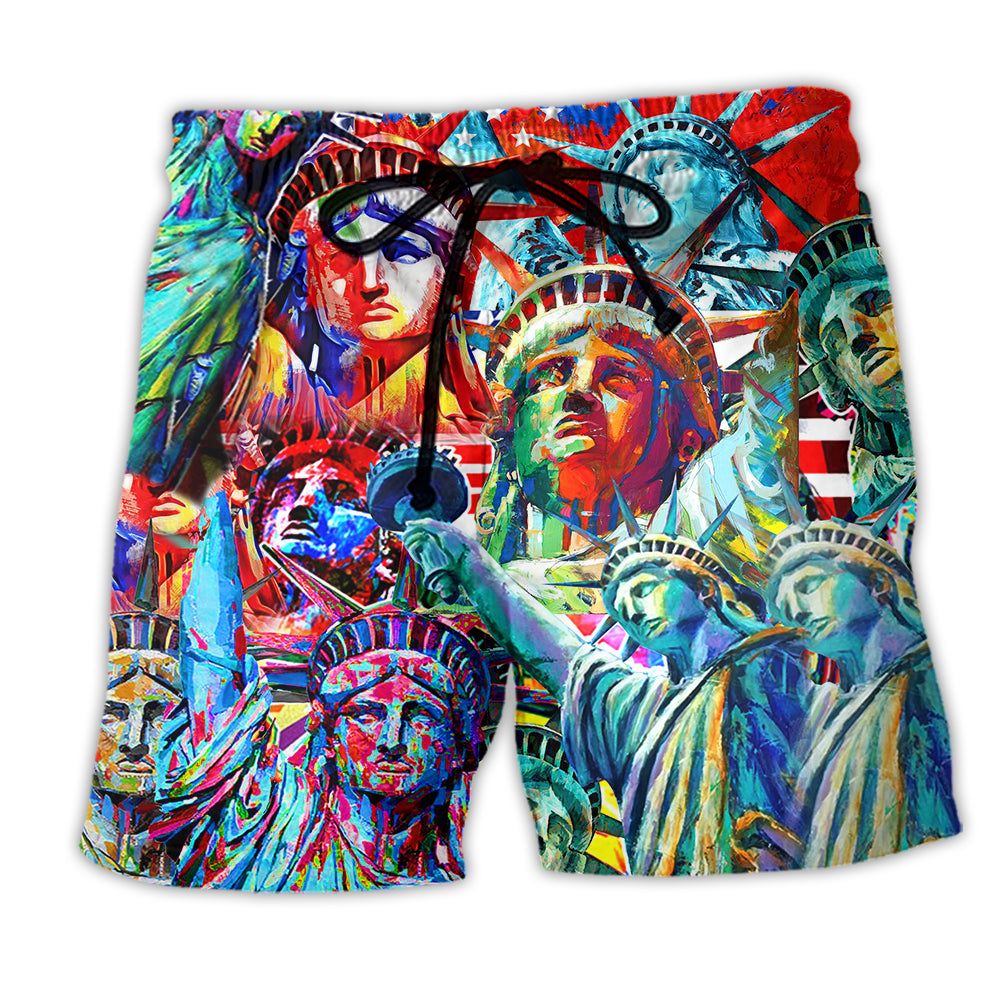 America Color Statue Of Liberty Trendy Aloha Hawaiian Beach Shorts ...