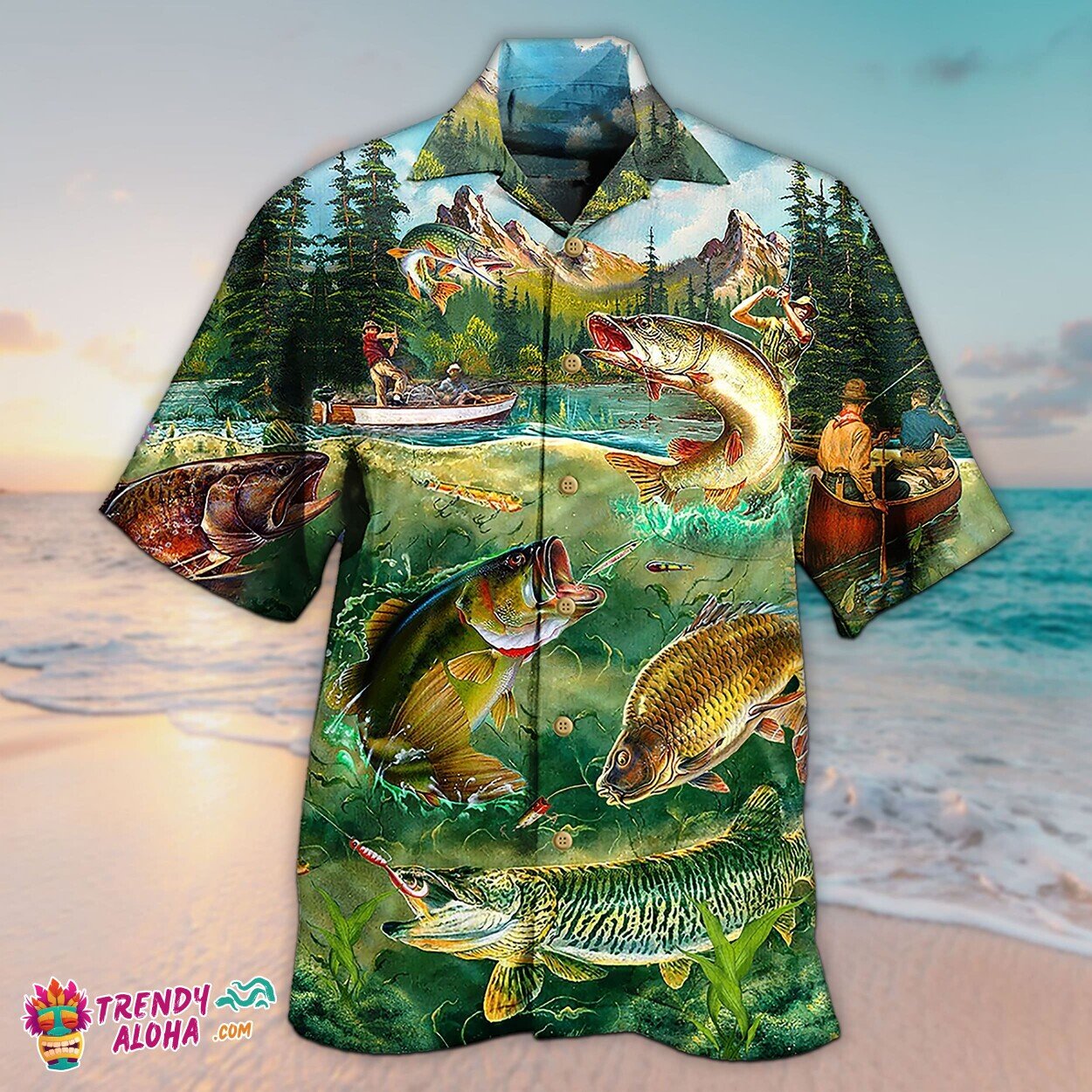 Bass Fish 3D Print Unisex All Over Hawaiian Short Sleeve Shirt - Trendy ...