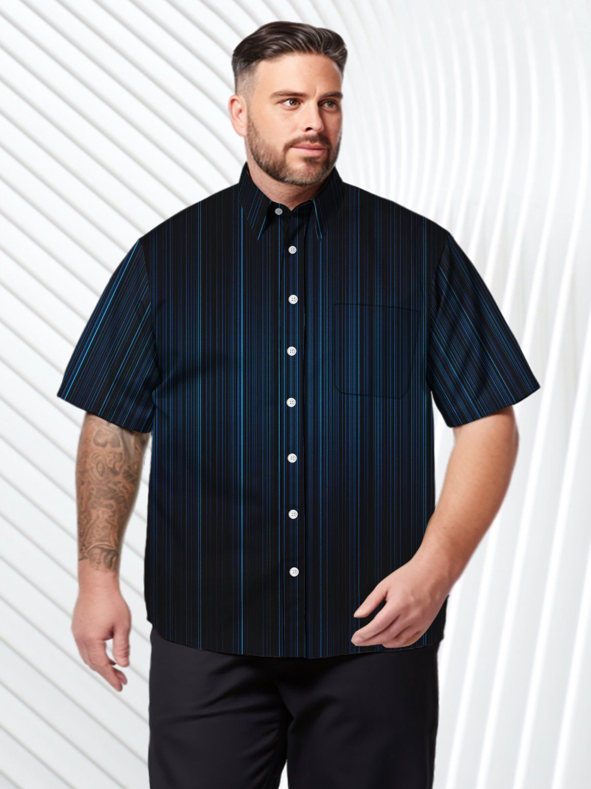 Big Size Men Basic Stripe Shirts Design 04 - Trendy Aloha