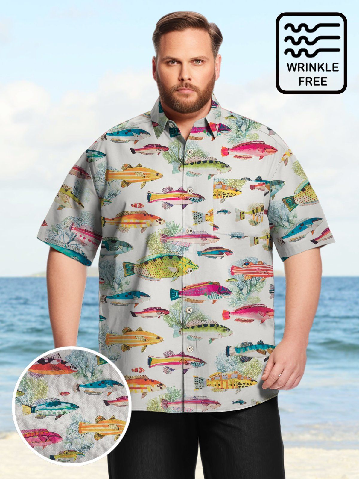 Big Size Men Hawaii Aquatic Creatures Elegant Fashion Shirts Design 05 ...