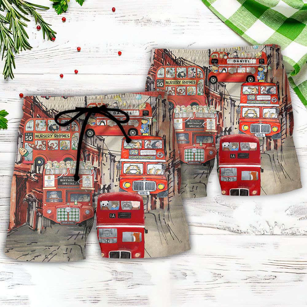 Bus Driver Big Red Party Bus Trendy Aloha Hawaiian Beach Shorts ...
