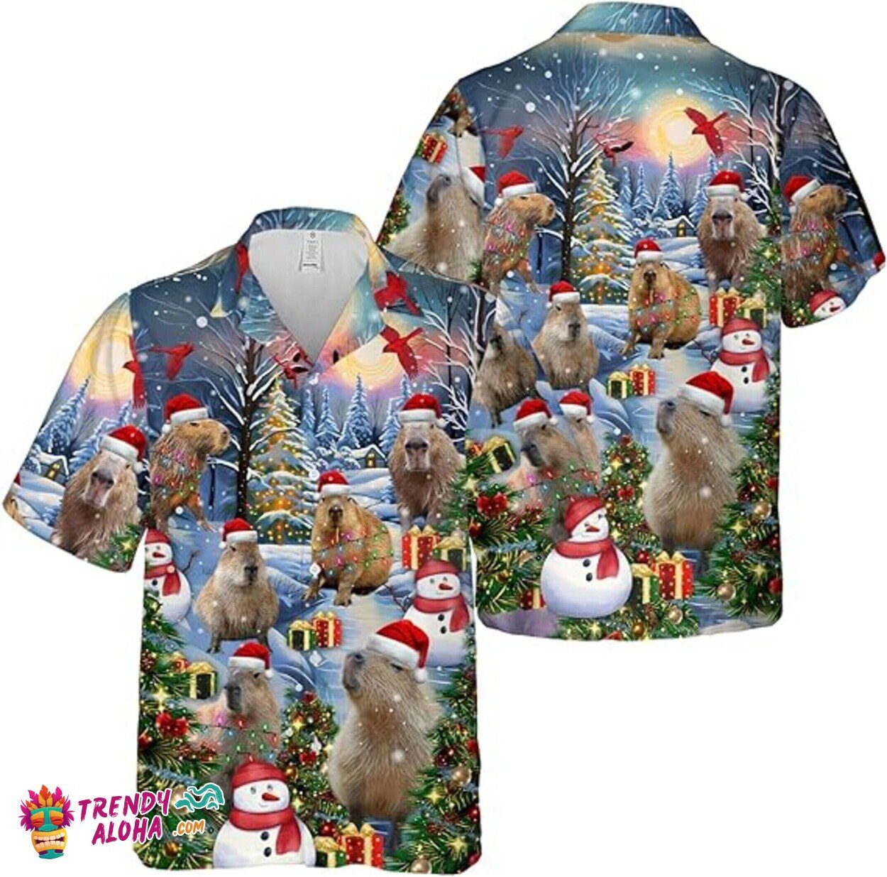 Capybara Pineapple and Leaves Print Funny Tropical Beach Shirt - Trendy ...