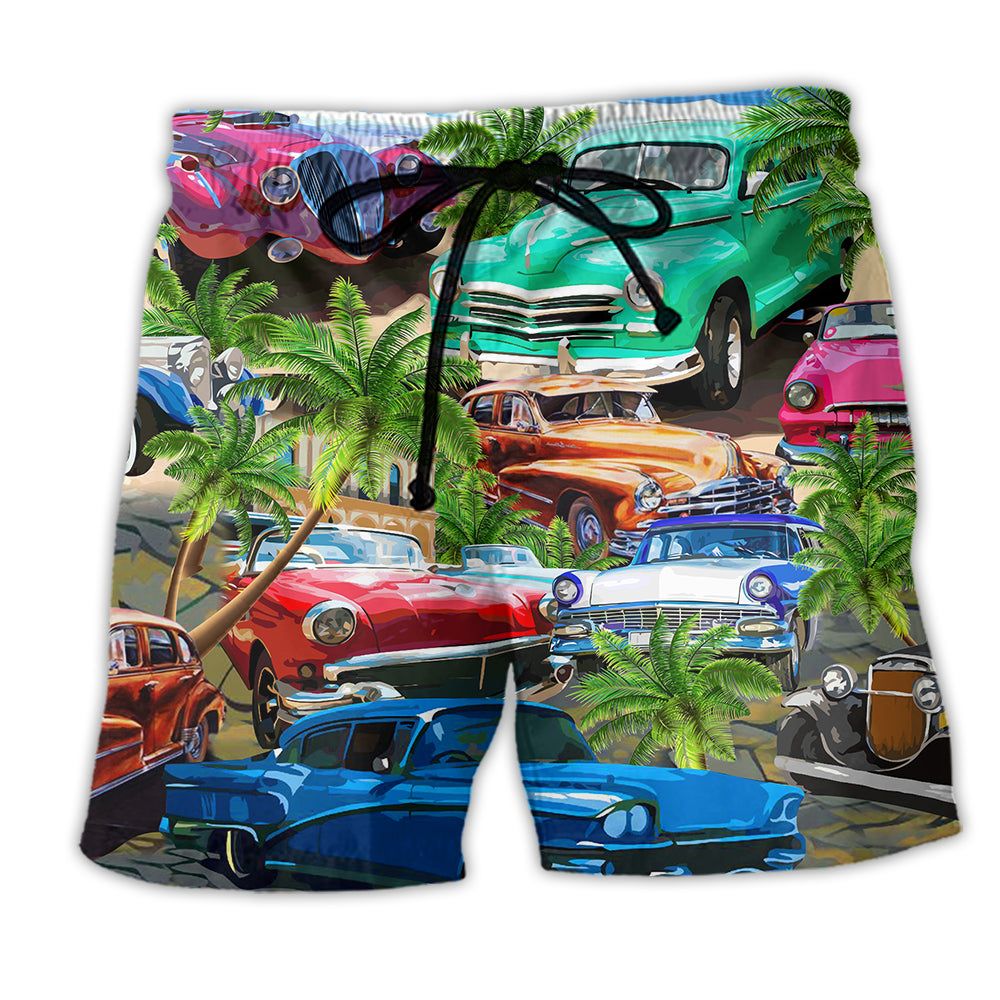 Car Classic Make Me Happy Trendy Aloha Hawaiian Beach Shorts - Trendy Aloha
