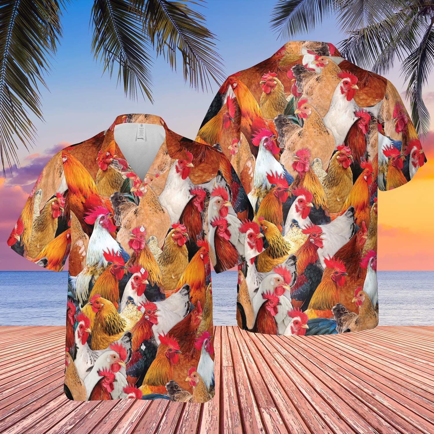 Chicken Flock Imagery Full Display In 3D Printed Hawaiian Shirt Top ...