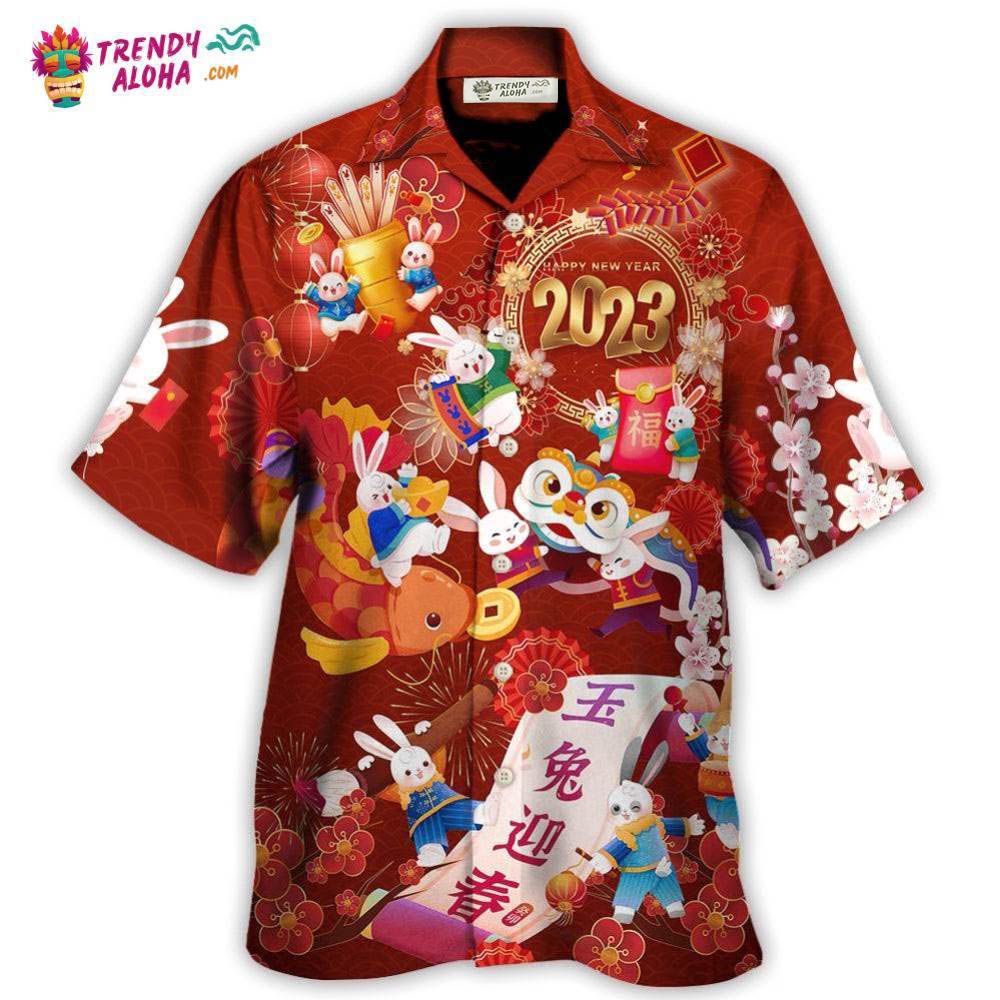 Chinese Lunar Year Rabbit Happy New Year 2023 Hawaiian Shirt - Trendy ...