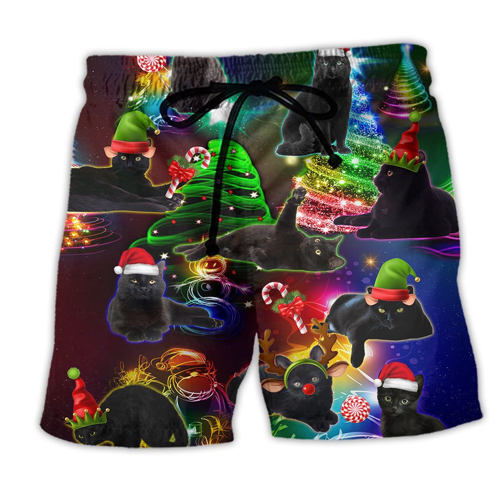 Christmas Tree Black Cat Stunning Trendy Aloha Hawaiian Beach Shorts ...