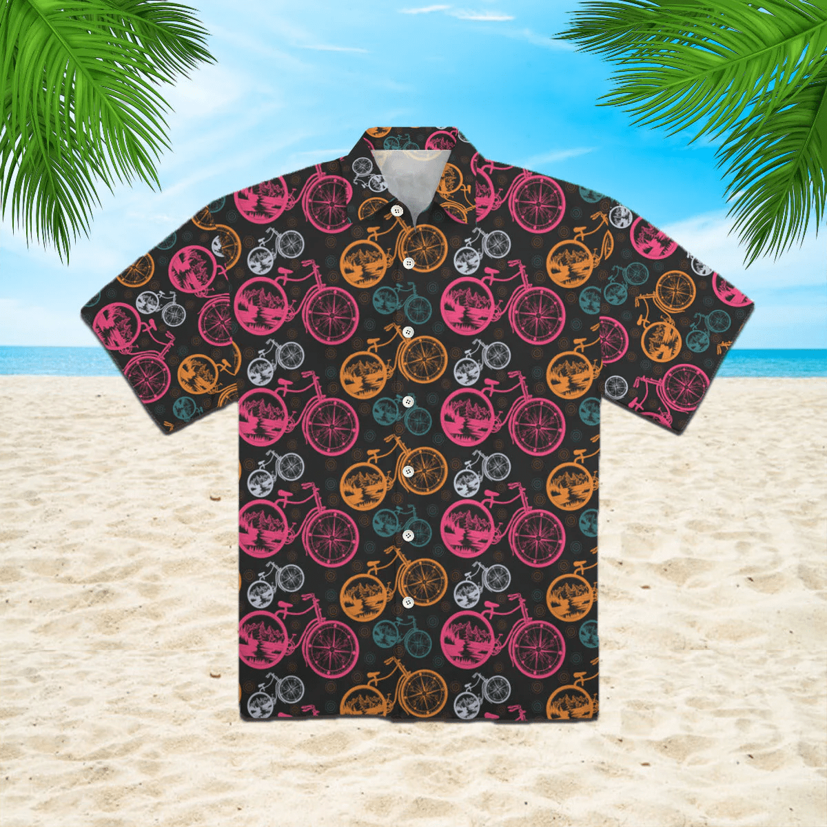 Compass And Mountains In Bicycle Wheels Hawaiian Shirt Aloha Shirt ...