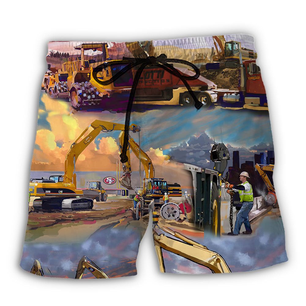 Crane Construction Art Office Trendy Aloha Hawaiian Beach Shorts ...