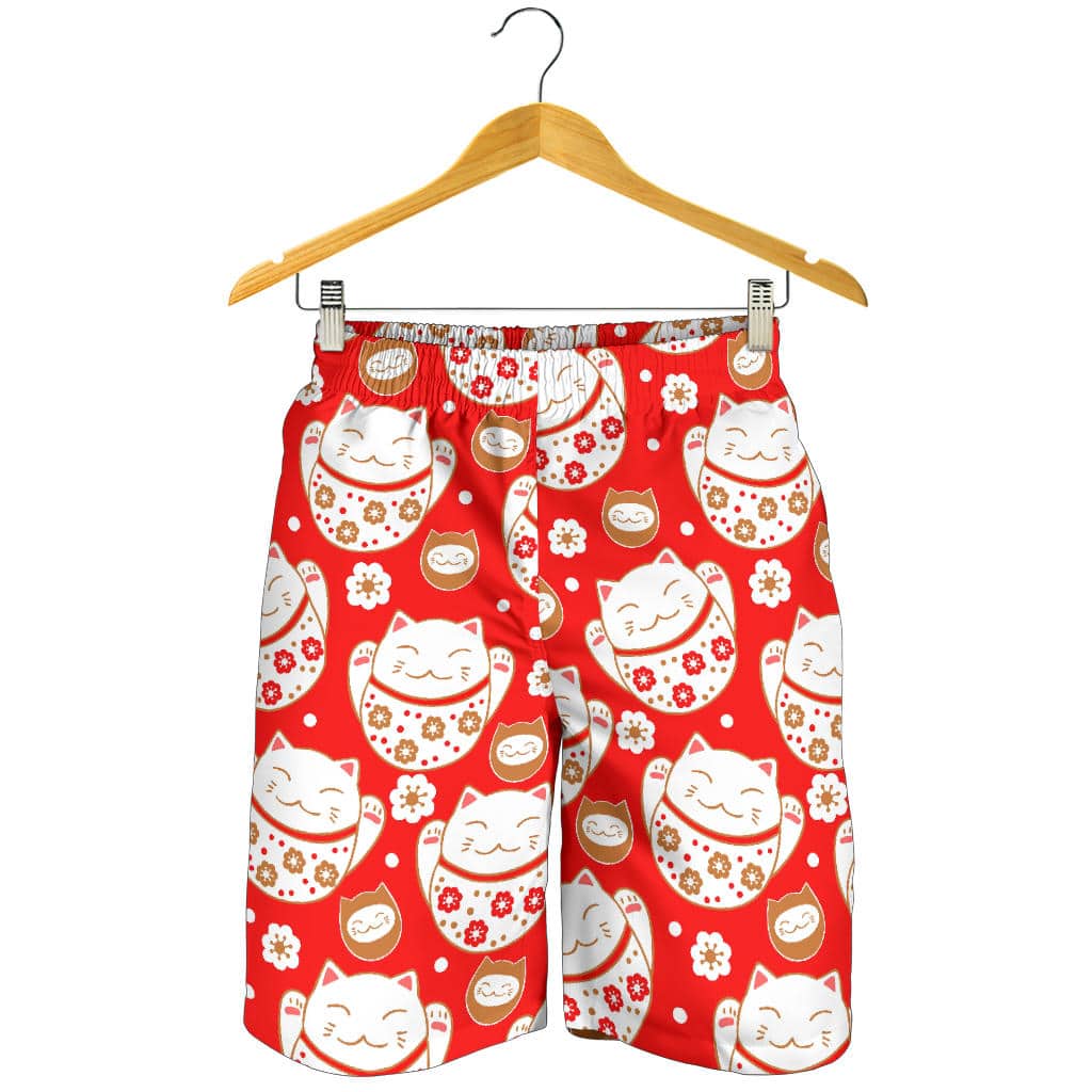 Cute Maneki Neko Lucky Cat Red Background For Men Women Kid Shorts ...