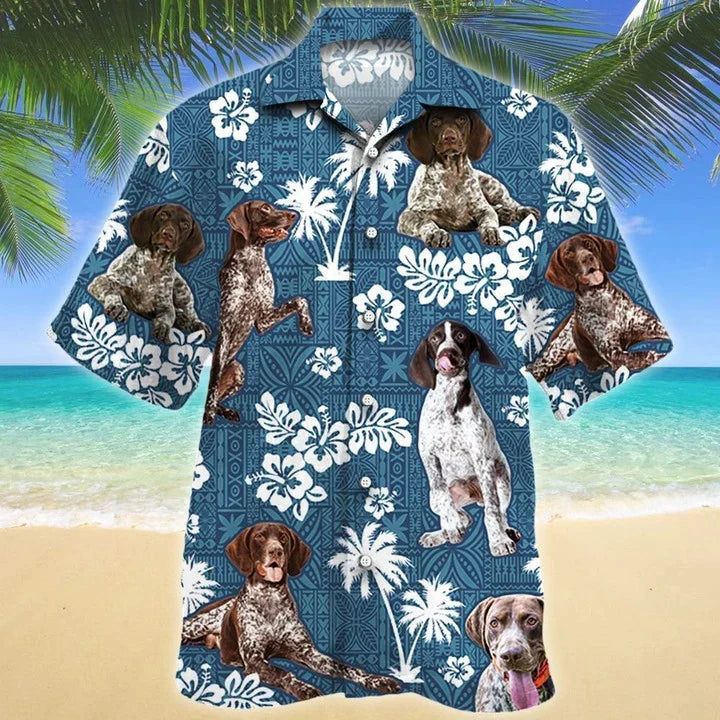 German Shorthaired Pointer Blue Tribal Hawaiian Shirt, Short Sleeve ...