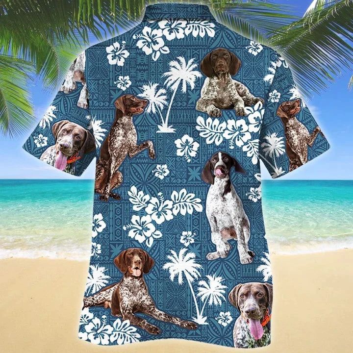 German Shorthaired Pointer Blue Tribal Hawaiian Shirt, Short Sleeve ...