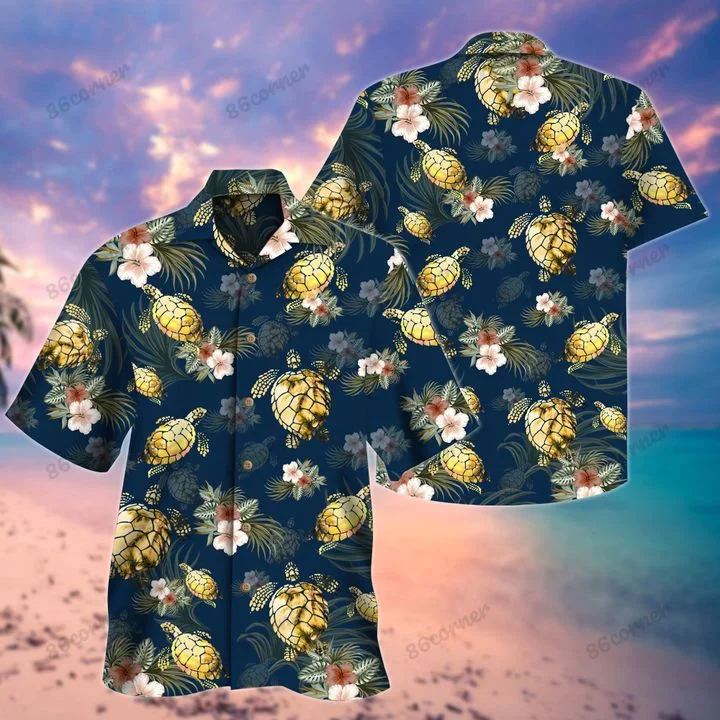 Golden Turtles Tropical Hawaii Shirt, Summer Aloha Shirt, Gift For ...