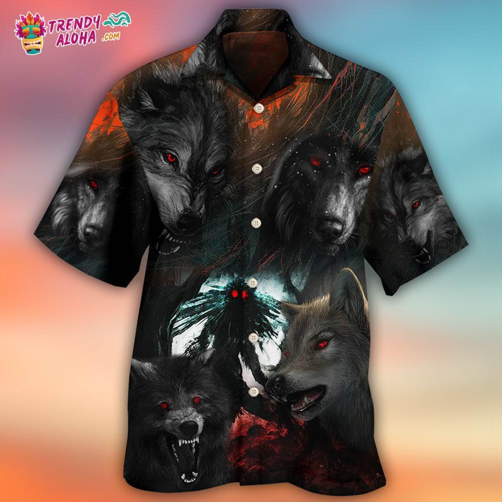 Halloween Black Wolf In The Dark Hawaiian Shirt - Trendy Aloha - Trendy ...