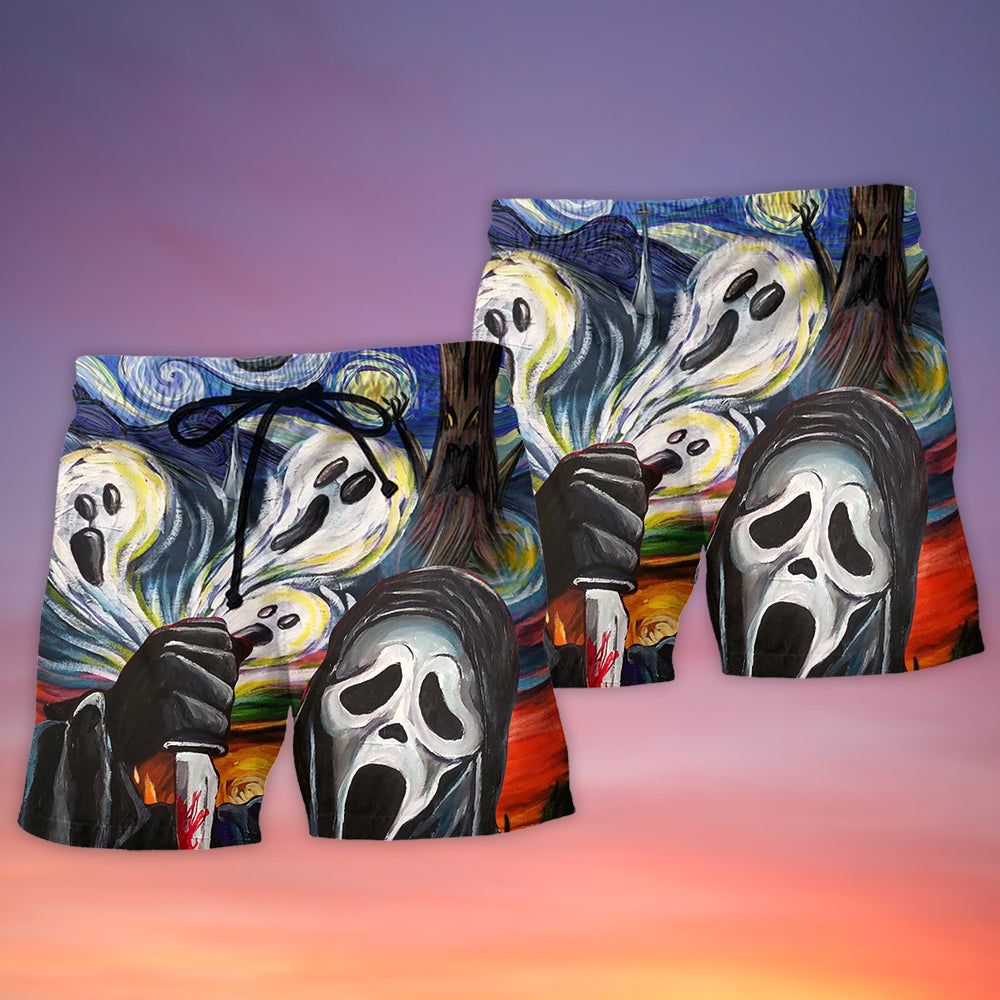 Halloween Ghost Scream Starry Night Funny Boo Art Style Trendy Aloha ...