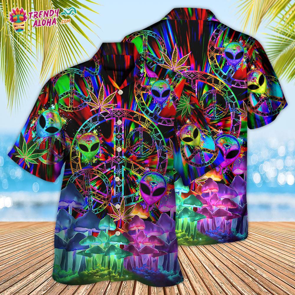 Hippie Alien Peace Color Stunning Hawaiian Shirt - Trendy Aloha ...