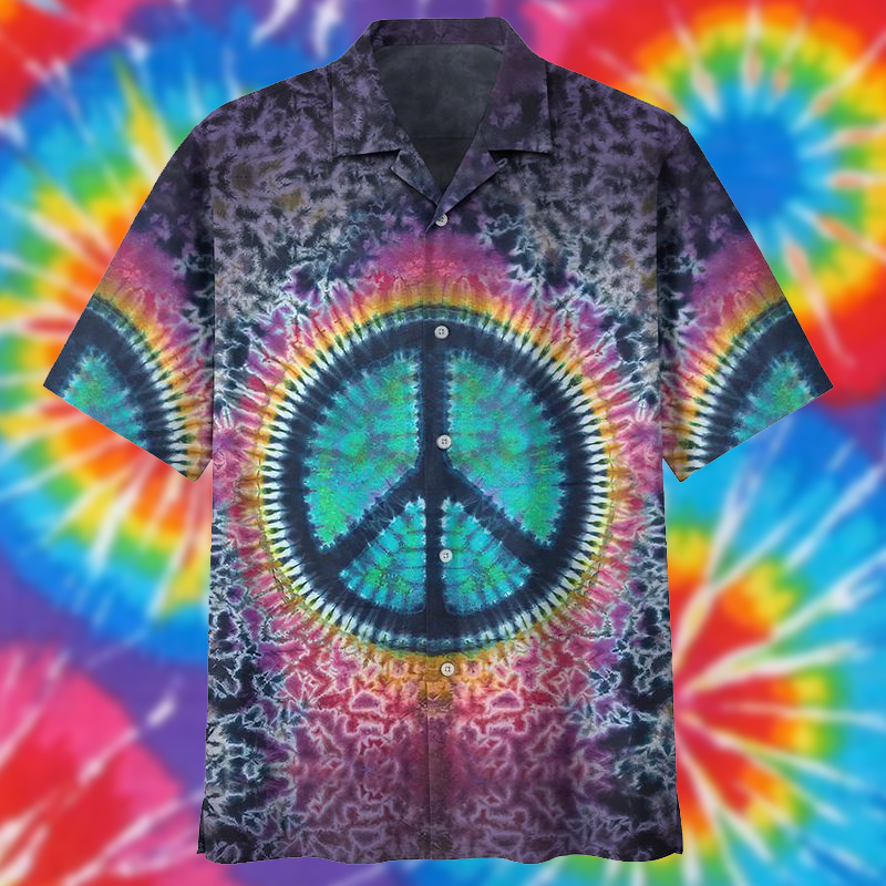 Hippie Hawaii Shirt Peace Symbol Pink Dark Blue Hawaiian Aloha Shirt ...