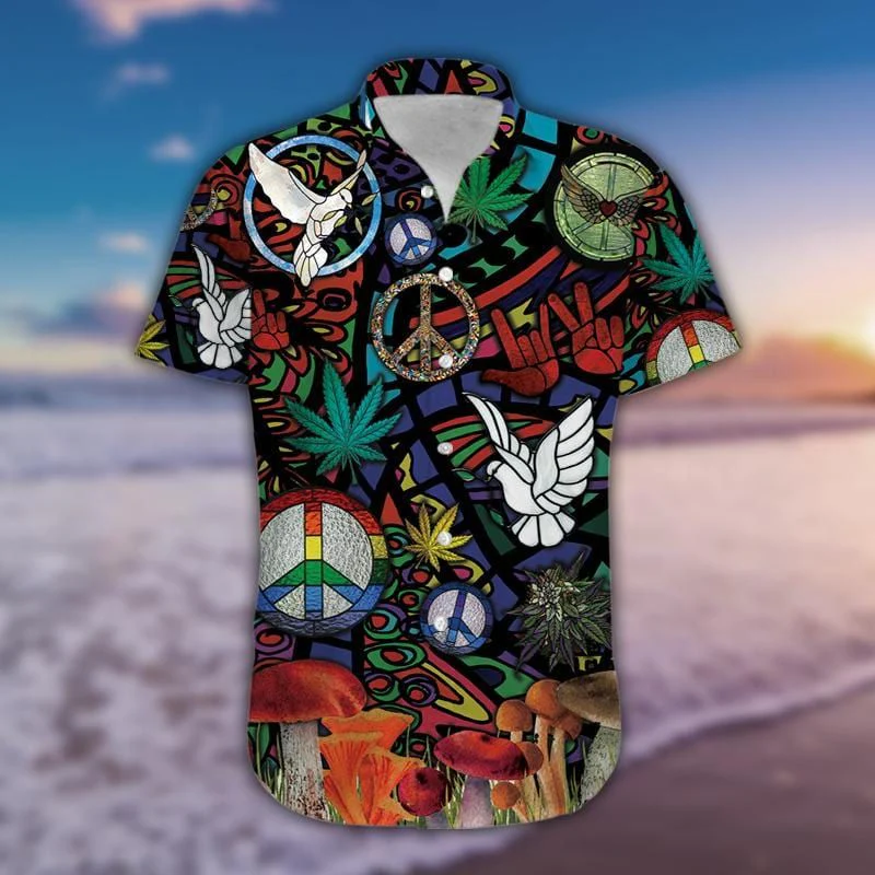 Hippie Hawaii Shirt Peace Symbols Pigeon Finger Hand Sign Hawaiian ...
