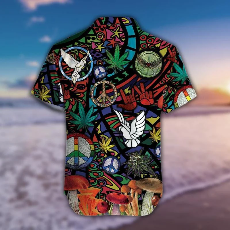 Hippie Hawaii Shirt Peace Symbols Pigeon Finger Hand Sign Hawaiian ...