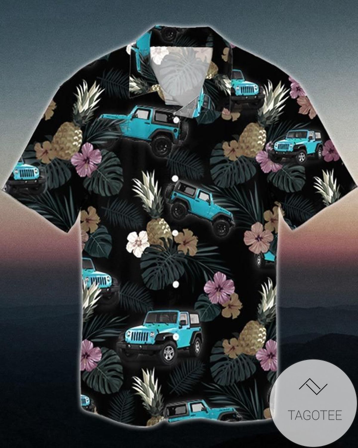 Jeep Adventure Showcased Against Tropical Blue Backdrop Shirt - Trendy ...