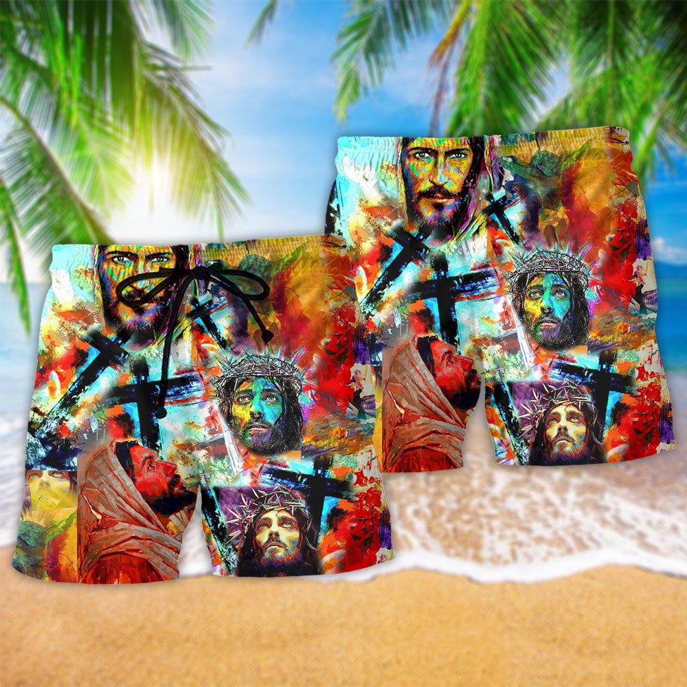 Jesus Peace Life Color Cross Trendy Aloha Hawaiian Beach Shorts ...