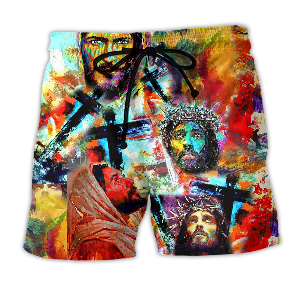 Jesus Peace Life Color Cross Trendy Aloha Hawaiian Beach Shorts ...