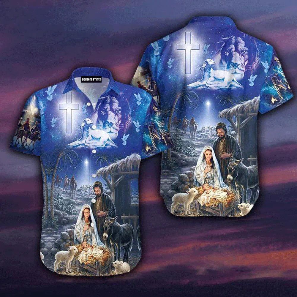 Jesus Was Born On Farm Blue Aloha Hawaiian Shirts For Men And Women ...