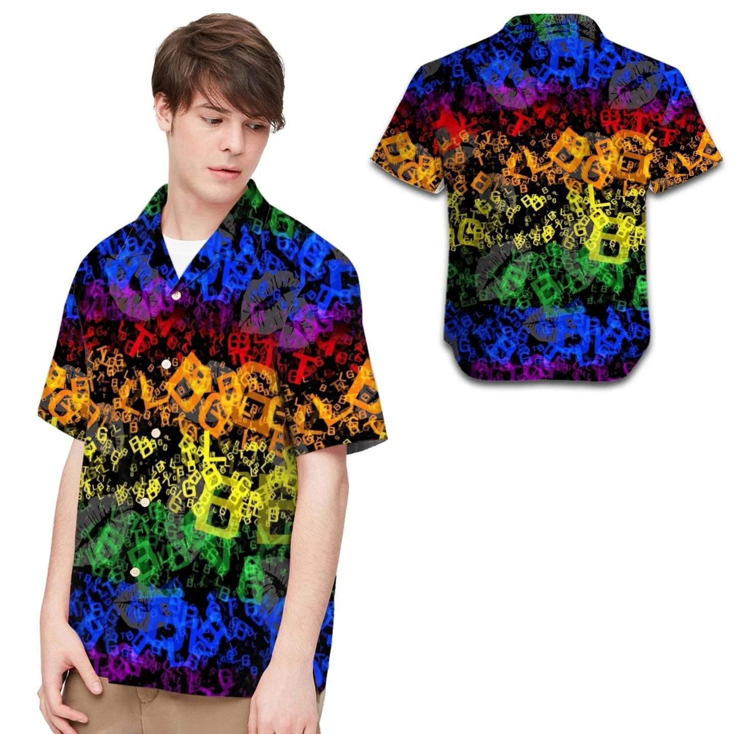 Lgbt Neon Rainbow Color Pride Month Men Hawaiian Shirt - Trendy Aloha