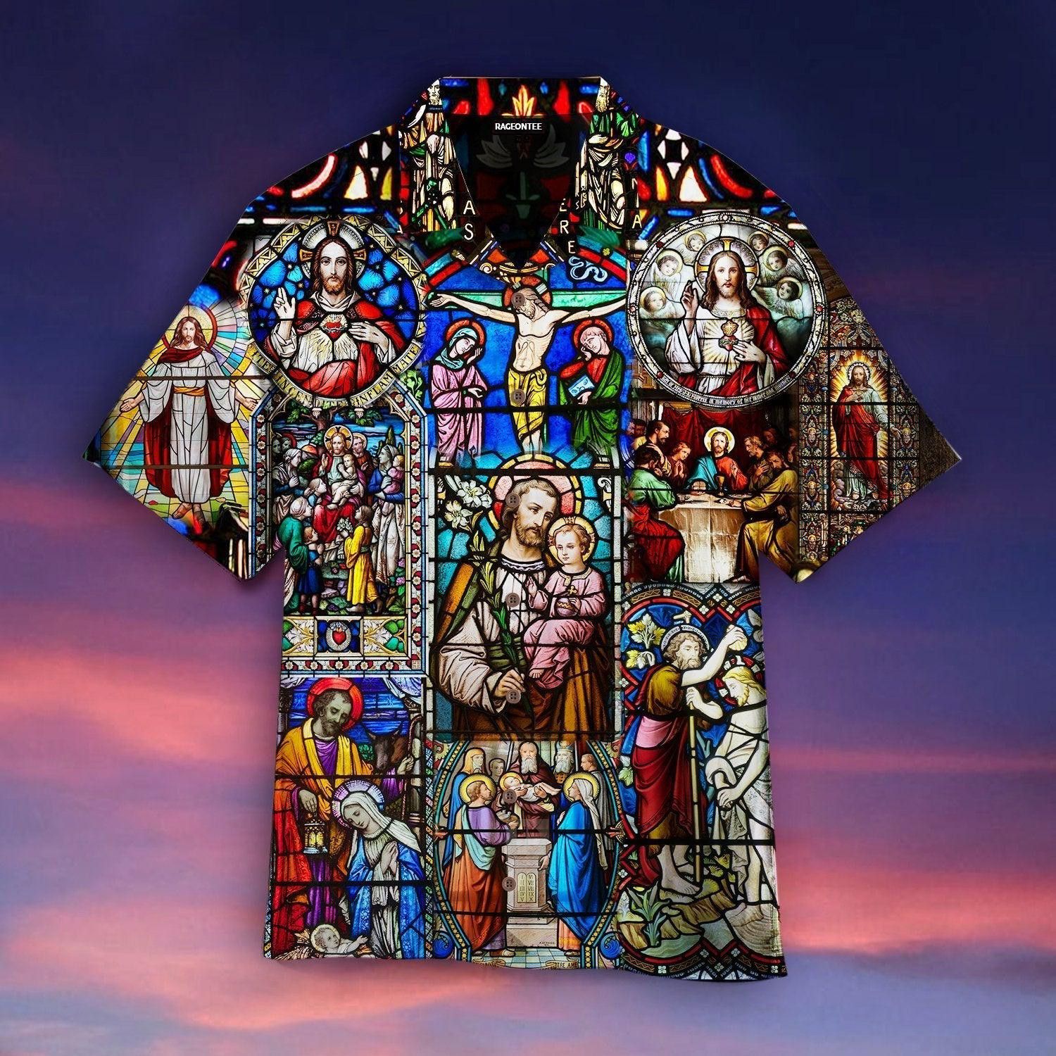 Life Of Jesus Stained Glass Hawaiian Shirt - Trendy Aloha