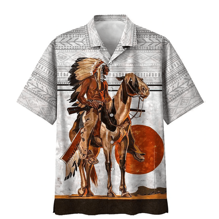 Native American Inspired Horse Design Hawaiian Shirt - Trendy Aloha