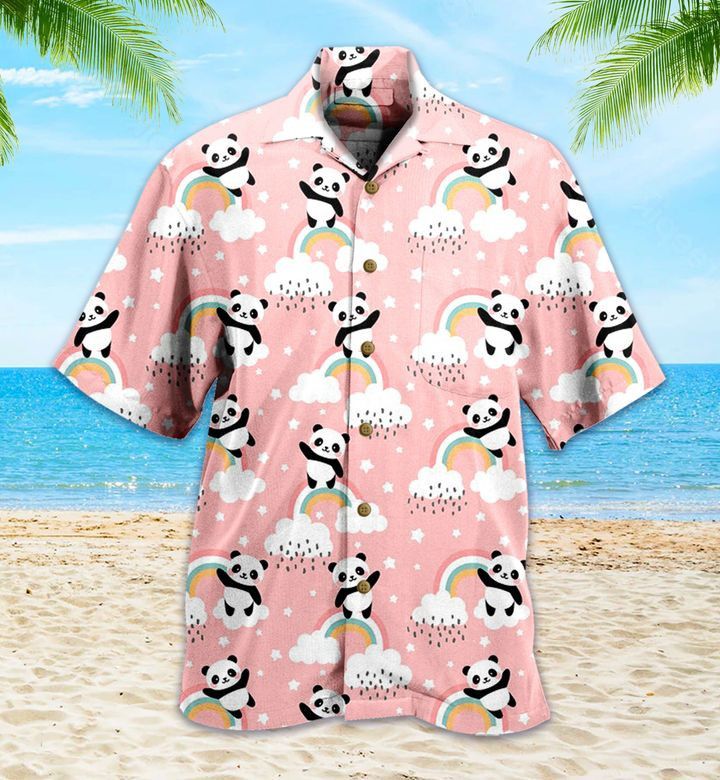 Panda Lovers Hawaiian Shirt with Green Tropical Leaves - Trendy Aloha