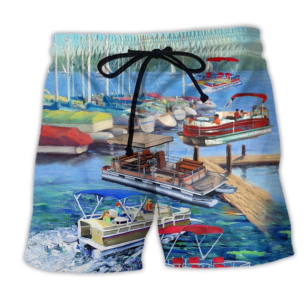 Pontoon Captain Love Life Trendy Aloha Hawaiian Beach Shorts - Trendy Aloha