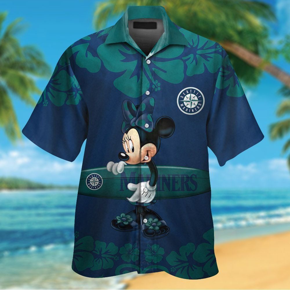 Seattle Mariners Minnie Mouse Short Sleeve Button Up Tropical Hawaiian ...