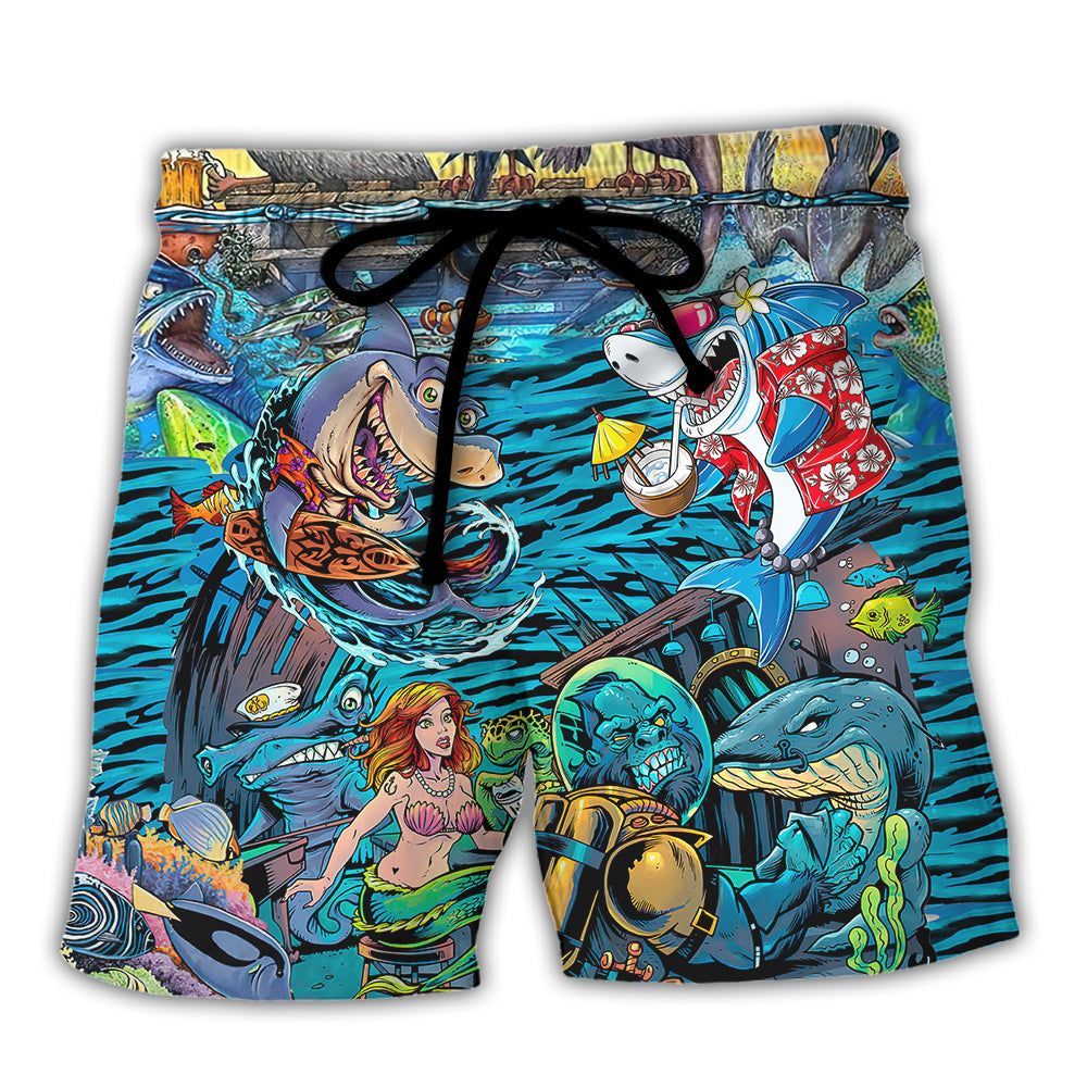 Shark Bar With Animal Underwater Trendy Aloha Hawaiian Beach Shorts ...