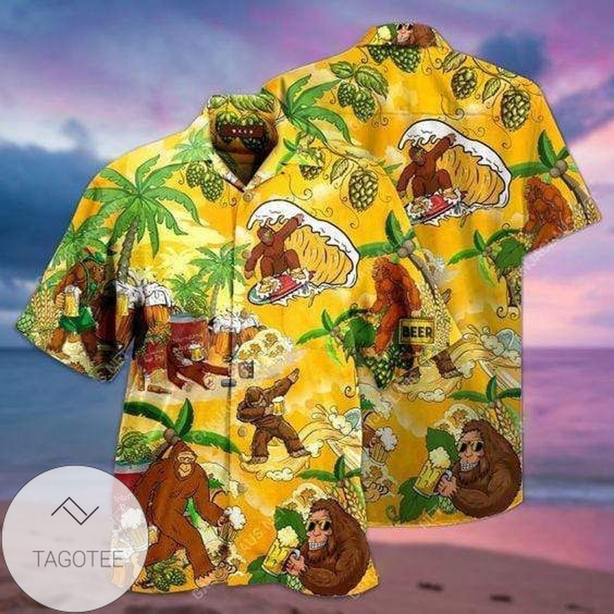 Shop Hawaiian Design Shirt Bigfoot Beer Surfing Tropical Elegance ...