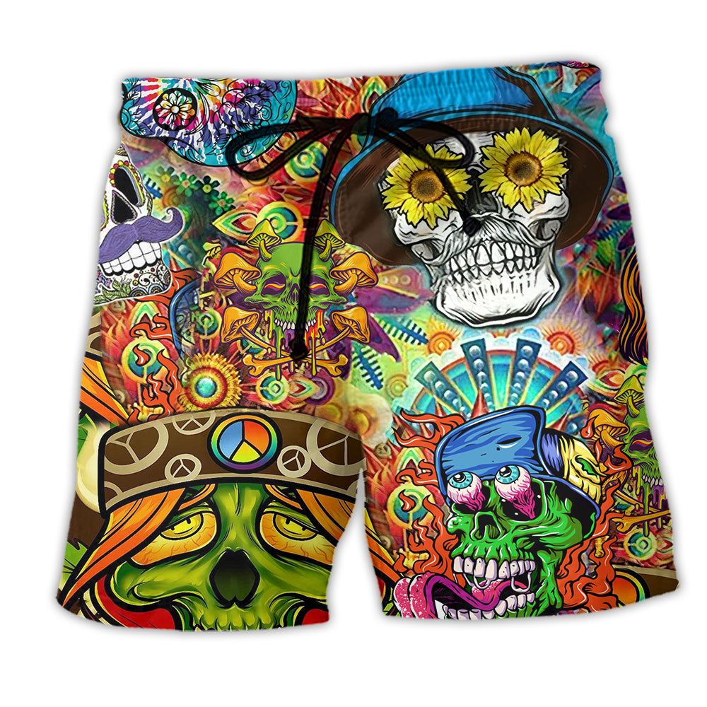 Skull Life Style Color Trendy Aloha Hawaiian Beach Shorts - Trendy Aloha