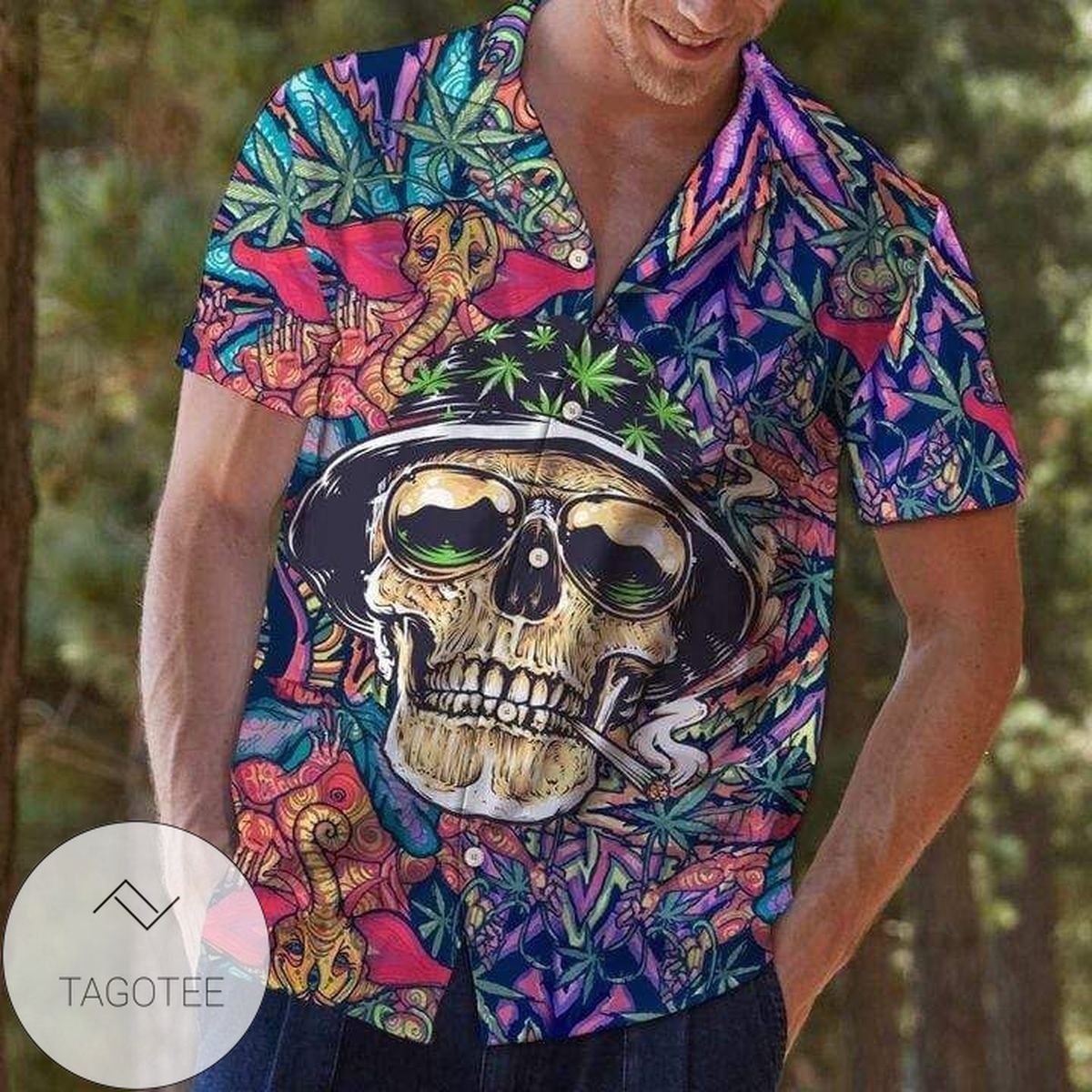 Skull Weed Themed Hawaiian Shirt Exclusive Unique Design - Trendy Aloha