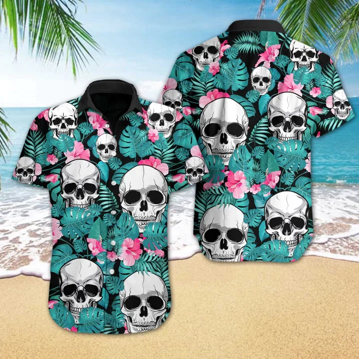Skull with Exotic Tropical Flowers Hawaiian Mystique - Trendy Aloha