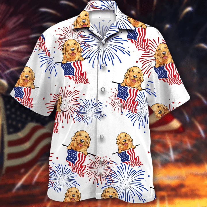 Smiley Face Golden Retriever White 4Th Of July Hawaiian Shirt - Trendy ...