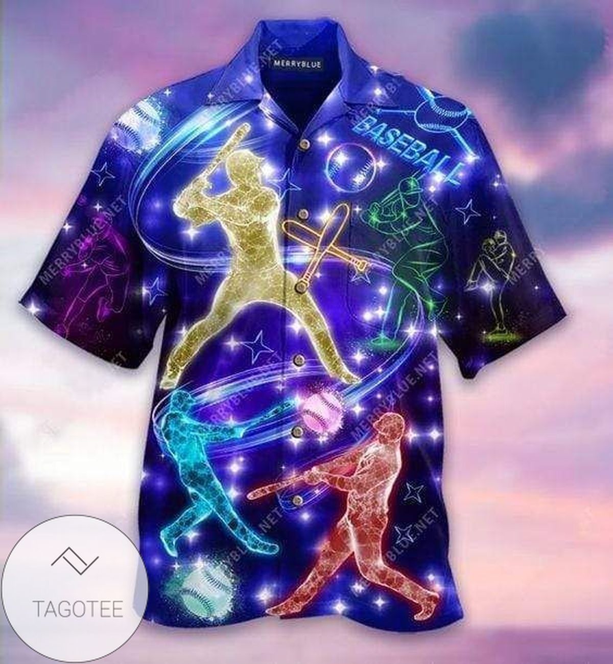 Striking Baseball Design Illuminated by Neon Light Shirt - Trendy Aloha