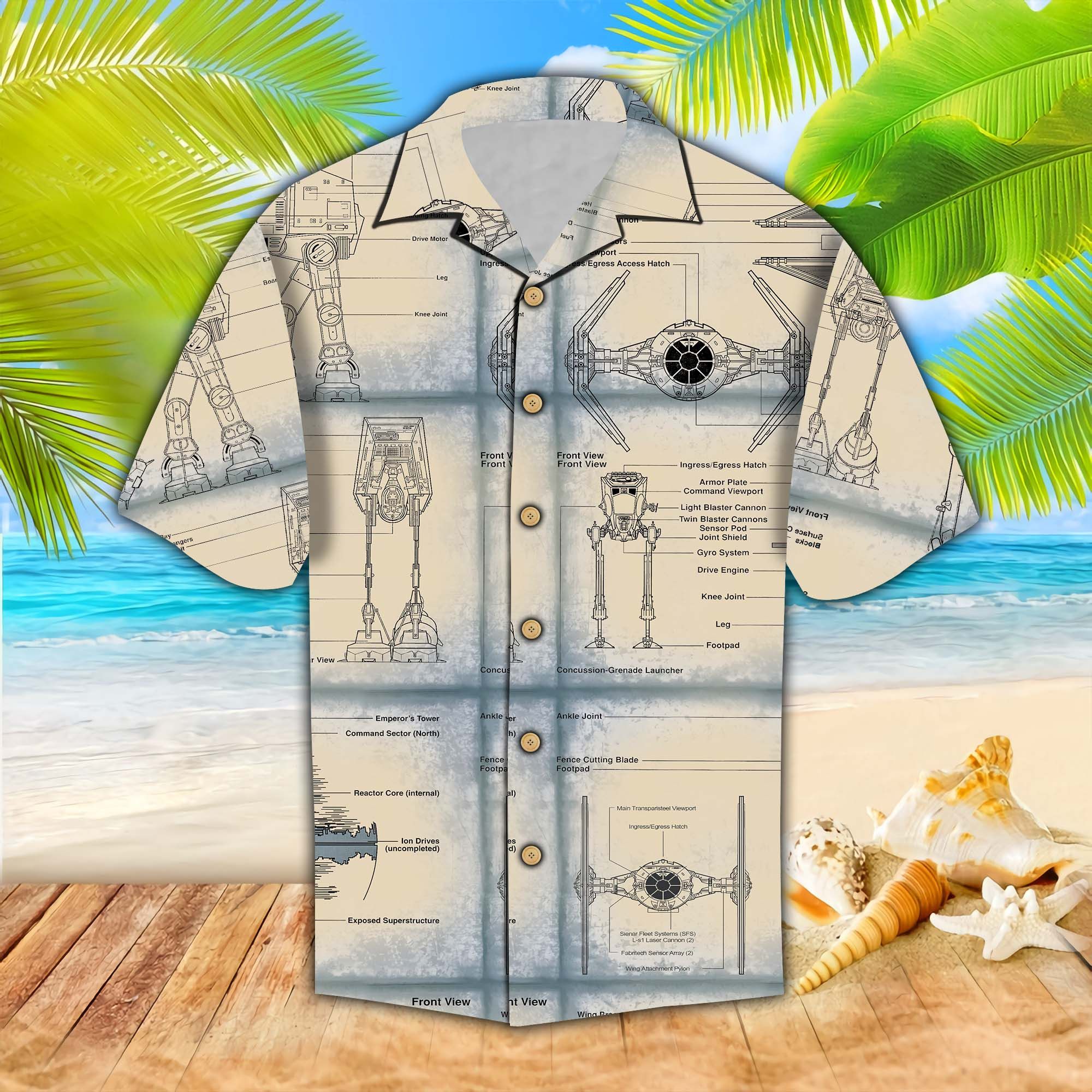 Sw Trendy Hawaiian Shirt Sw Walker Flight Sketch Pattern White Hawaii ...
