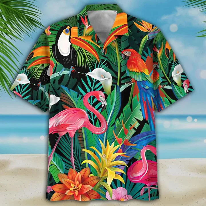 Tropical Flamingo Toucan Floral Hawaiian Threads - Trendy Aloha