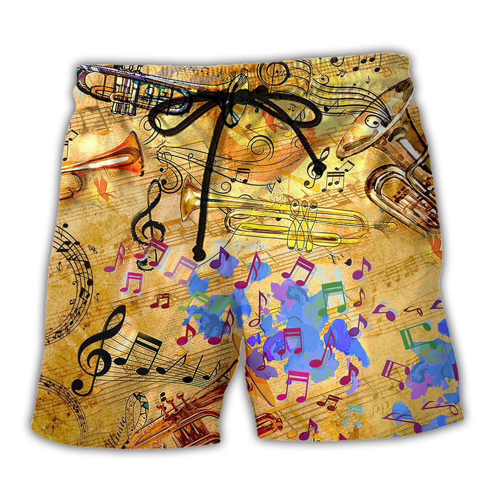 Trumpet Music Vintage Life Peace Trendy Aloha Hawaiian Beach Shorts ...