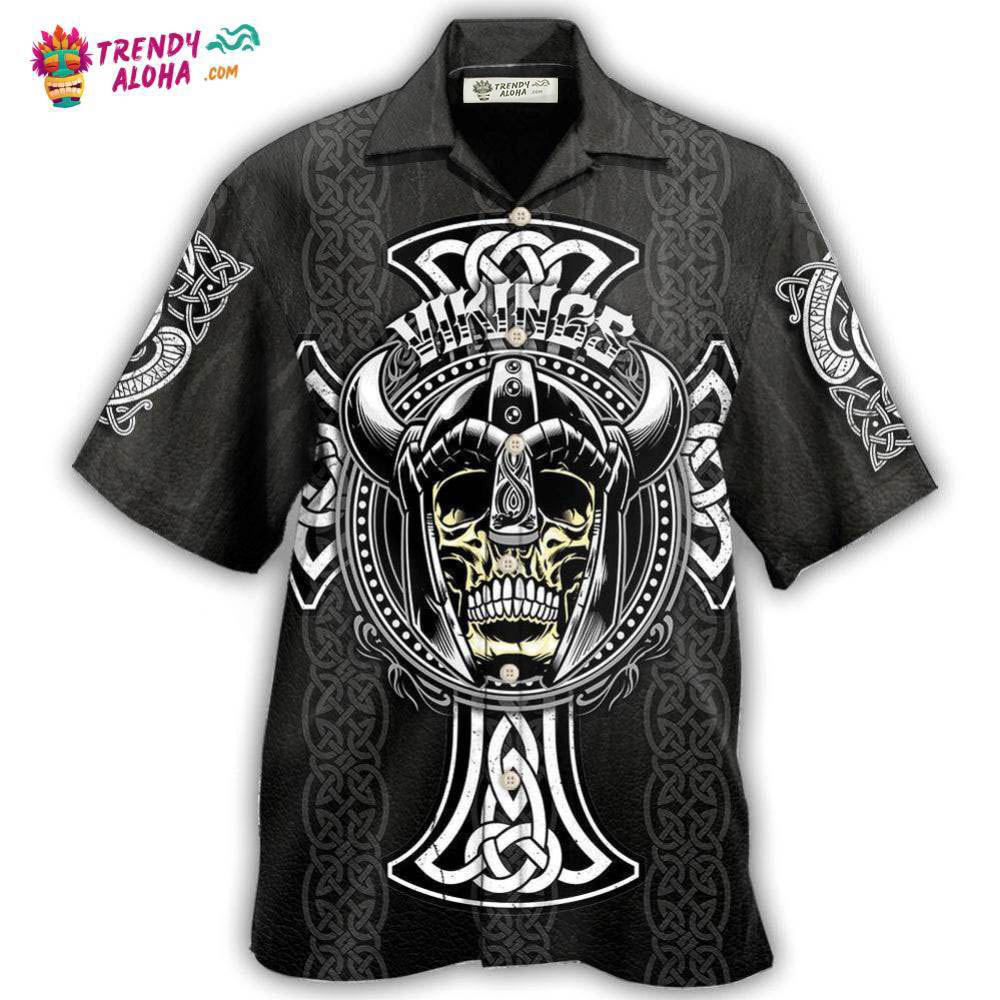 Viking Cool Pattern Black Style Hawaiian Shirt - Trendy Aloha - Trendy ...