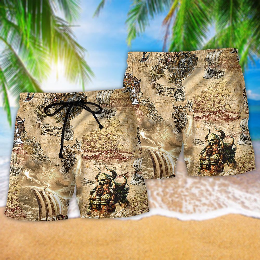 Viking Map War Style Trendy Aloha Hawaiian Beach Shorts - Trendy Aloha